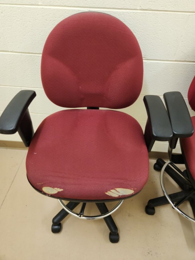 3 red chairs - counter top height | Reaching Across Illinois Library System