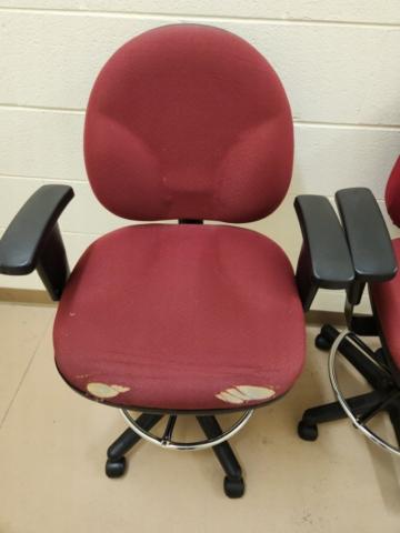 3 red chairs - counter top height | Reaching Across Illinois Library System